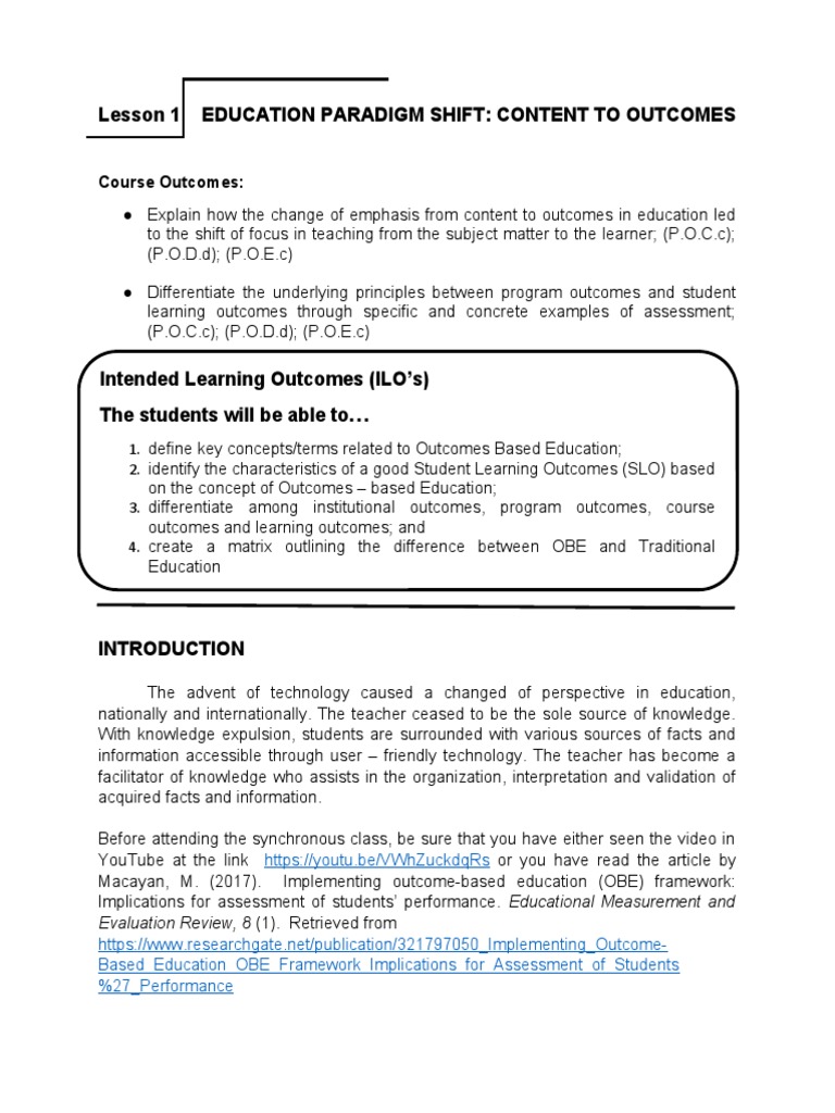 Lesson 1 Educational Paradigm Shift 1 | PDF | Educational Assessment ...