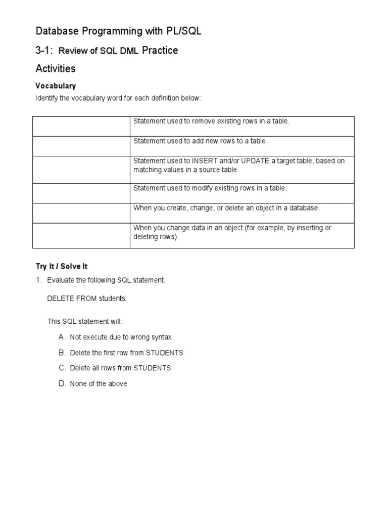 PLSQL 3 1 Assessment | PDF | Pl/Sql | Software Engineering