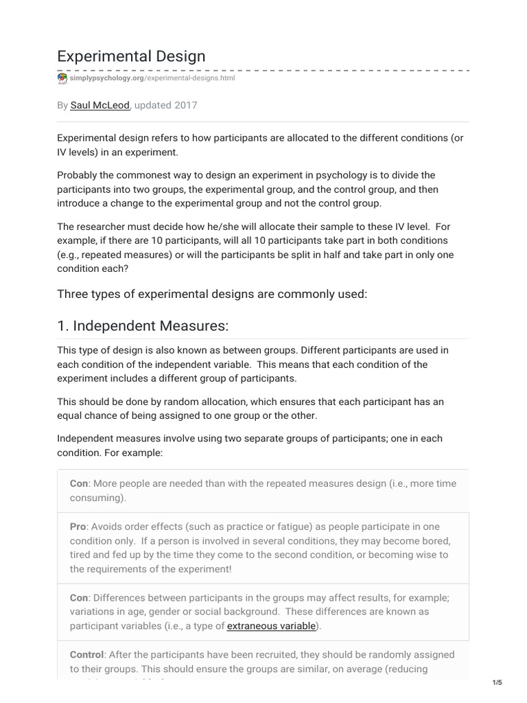 Experimental Design: 1. Independent Measures | PDF | Experiment ...