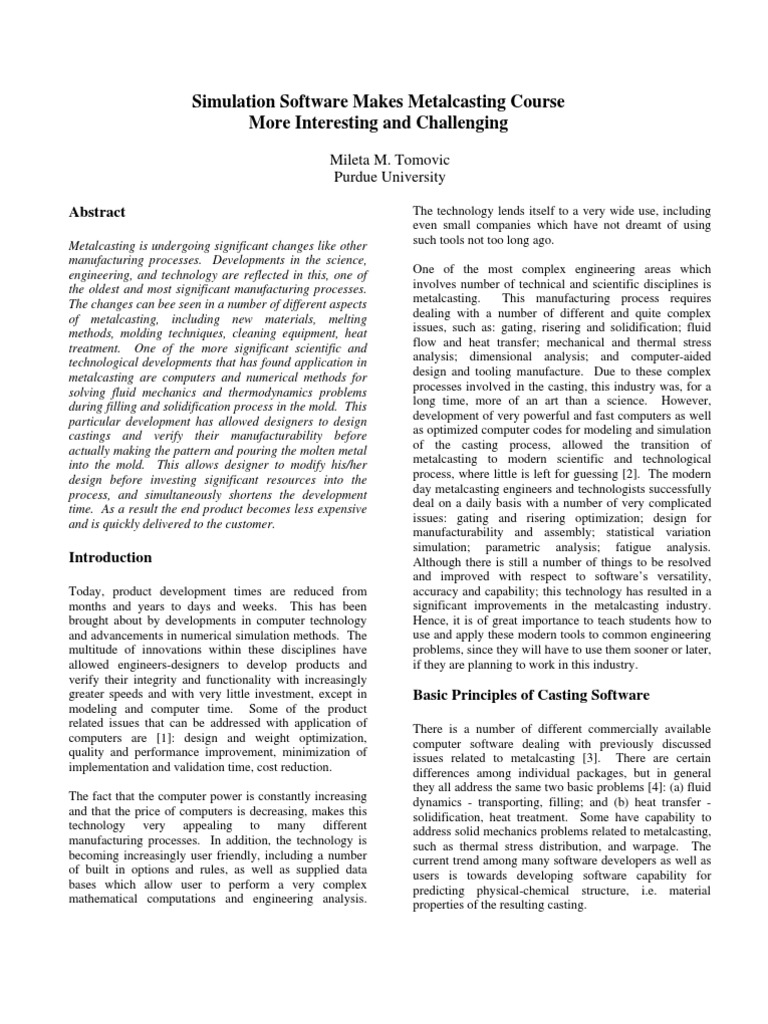Simulation Software Makes Metalcasting Course More Interesting and ...