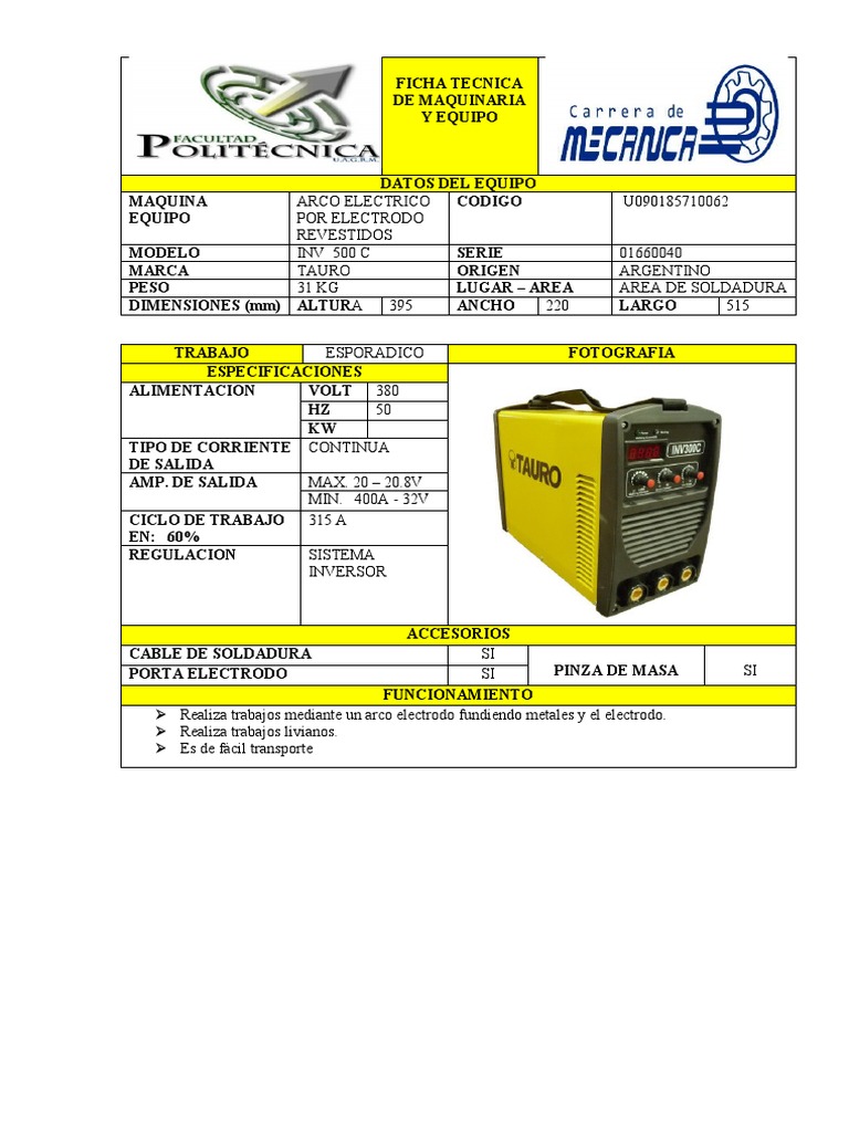 Ficha Tecnica Area Soldadura | PDF | Construcción | Soldadura