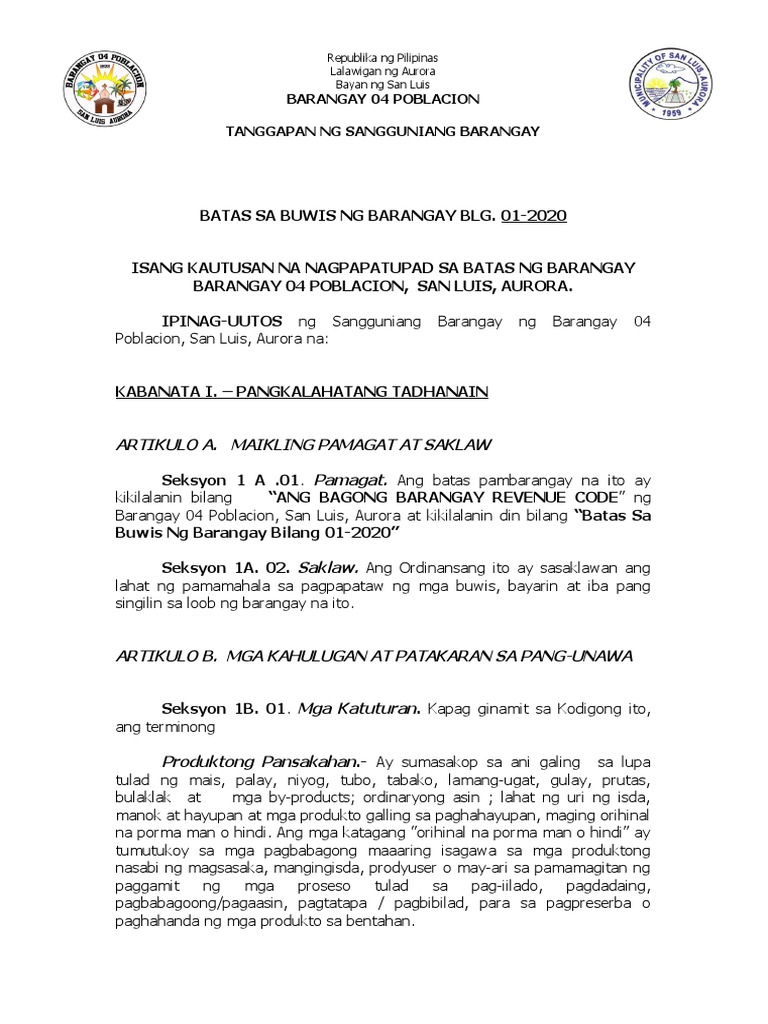 Brgy - Revenue Code TAGALOG Edited | PDF