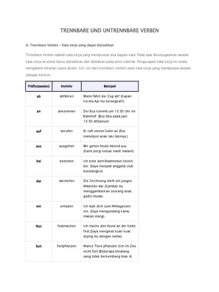 Trennbare Und Untrennbare Verben | PDF