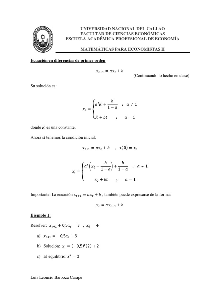 Ecuación en Diferencia de Primer Orden | PDF | Ecuaciones | Relación de recurrencia