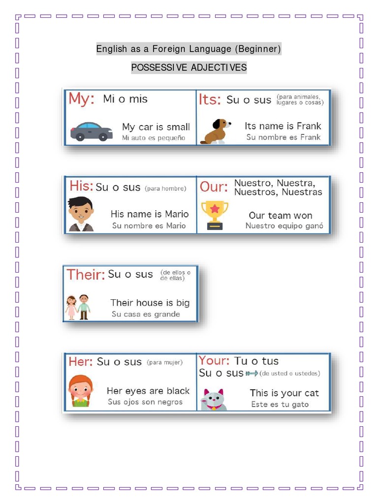 English As A Foreign Language (Beginner) Possessive Adjectives | PDF