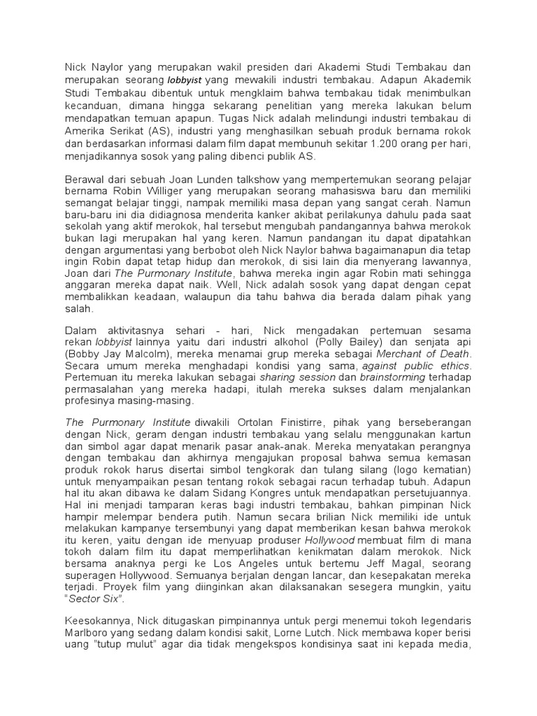 Sinopsis Film Thank You For Smoking | PDF | Politik | Hukum