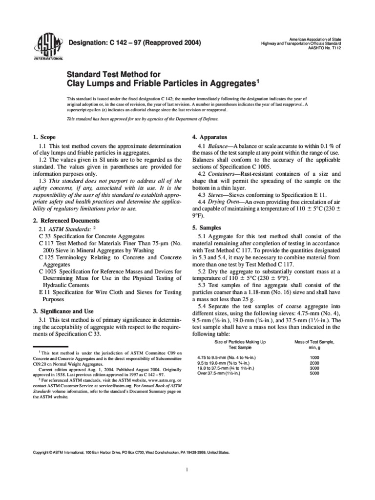 Clay Lumps and Friable Particles in Aggregates | PDF