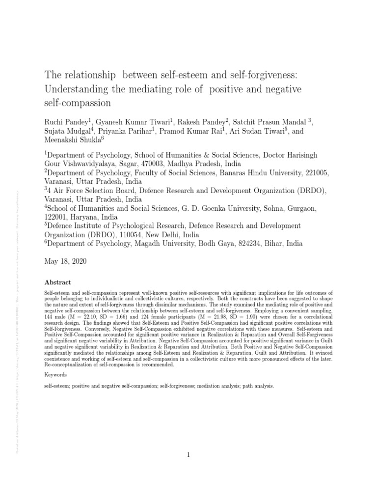 The Relationship Between Self-Esteem and Self-Forgiveness: Understanding The Mediating Role of ...