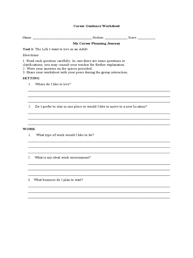 Career Guidance Worksheet | PDF | Communication | Human Nature