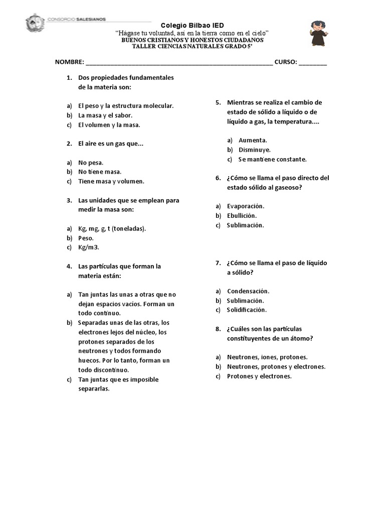 Evaluacion Propiedades de La Materia. | PDF | Importar | Líquidos