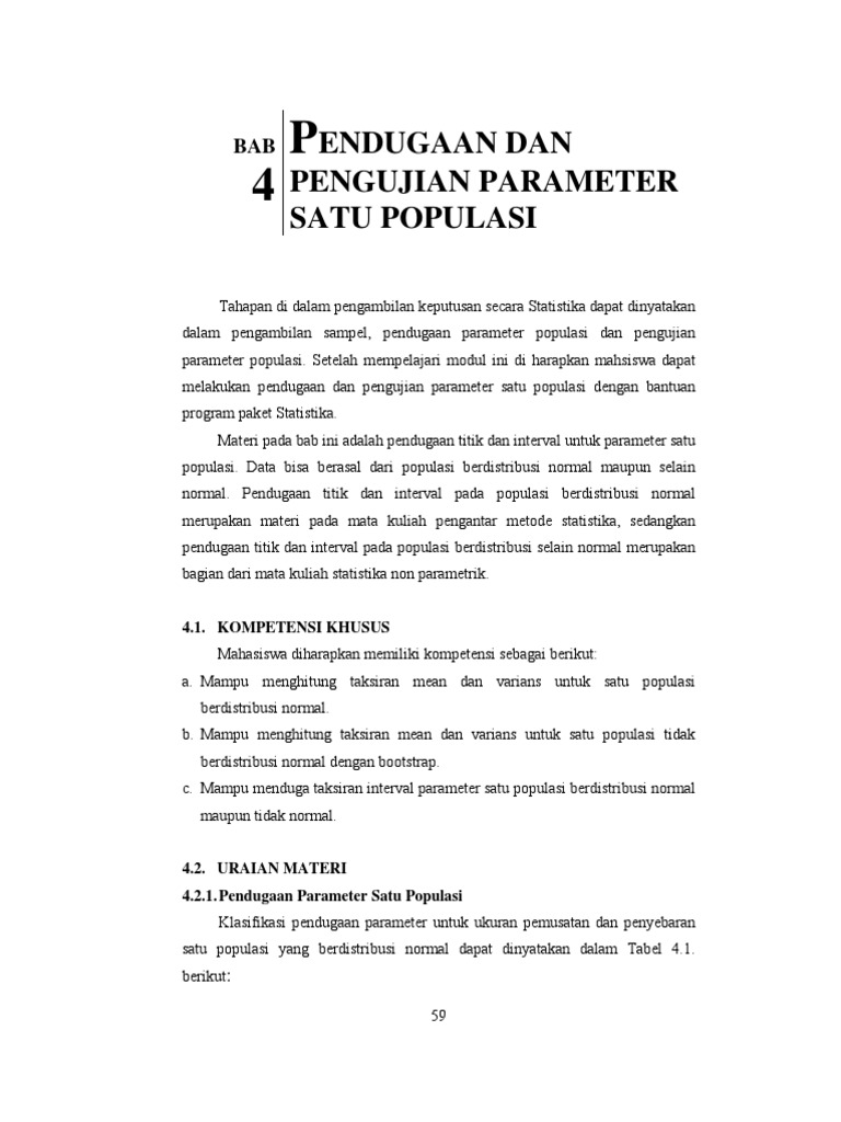 Bab 4. Pendugaan Dan Pengujian Parameter Satu Populasi | PDF