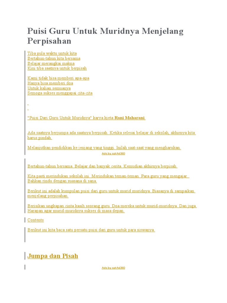 Puisi Guru Untuk Muridnya Menjelang Perpisahan Pdf
