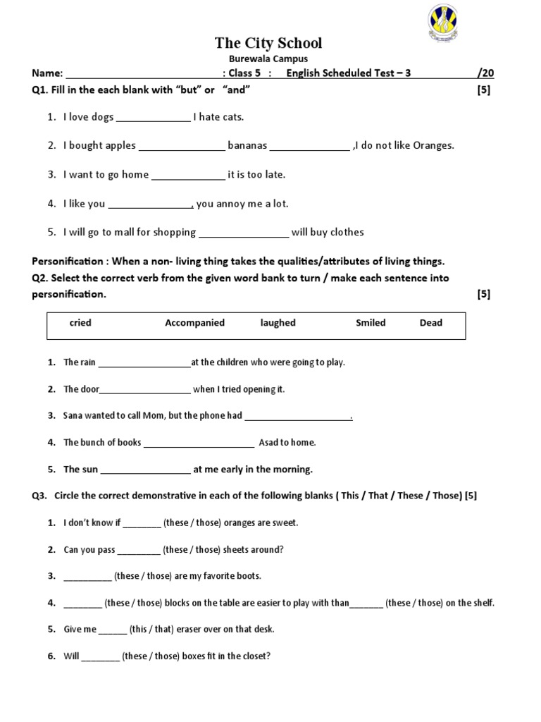 English - Class - 5 - Monthly Test | PDF | Linguistics