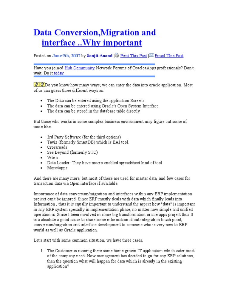 Data Conversion, Migration and Interface ..Why Important: June 9th ...