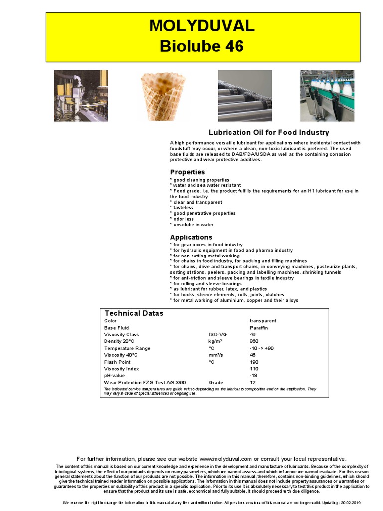 Molyduval Biolube 46: Lubrication Oil For Food Industry | PDF ...