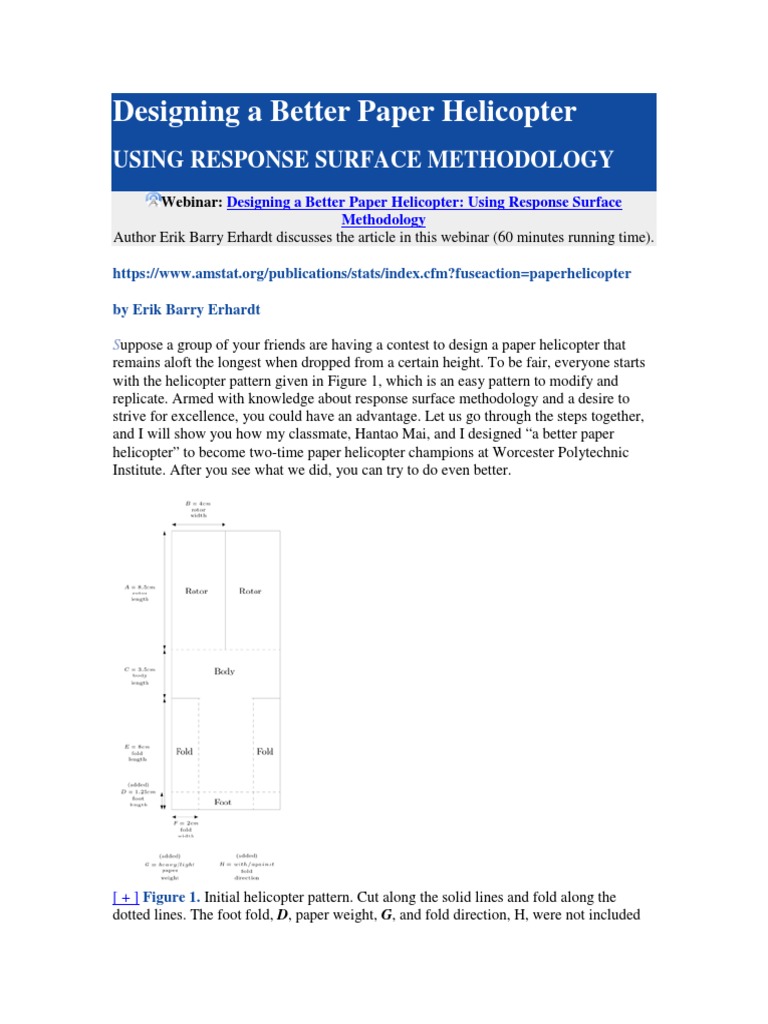 Designing A Better Paper Helicopter: Using Response Surface Methodology ...