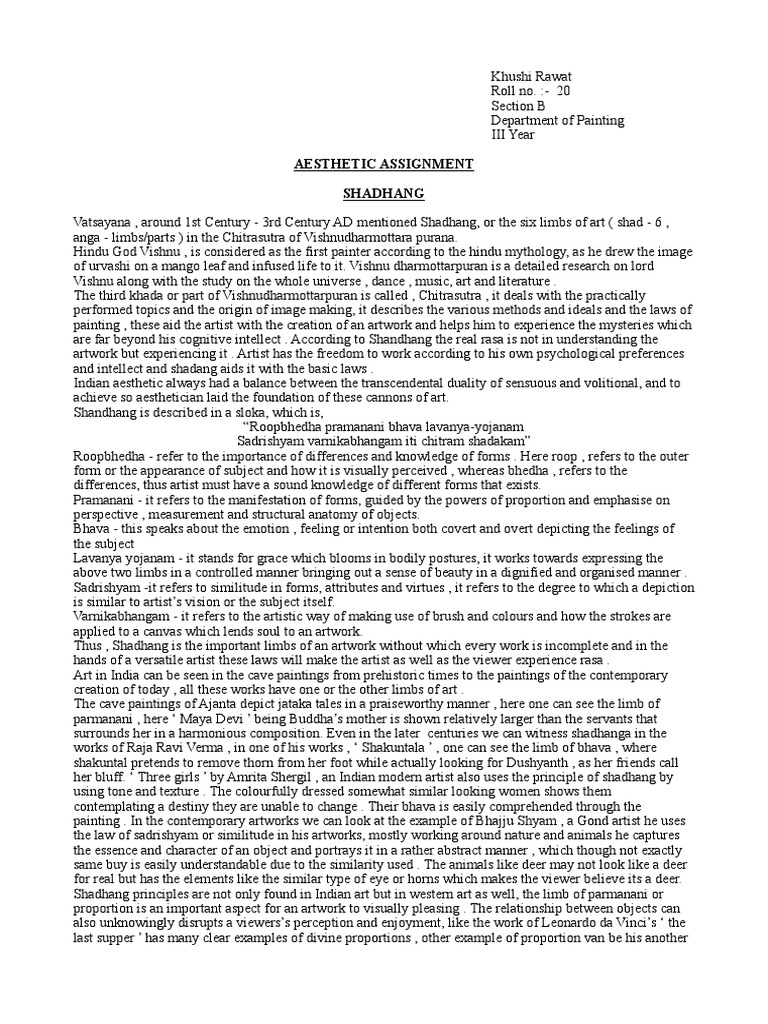 Aesthetic Assignment | PDF | Paintings | Aesthetics