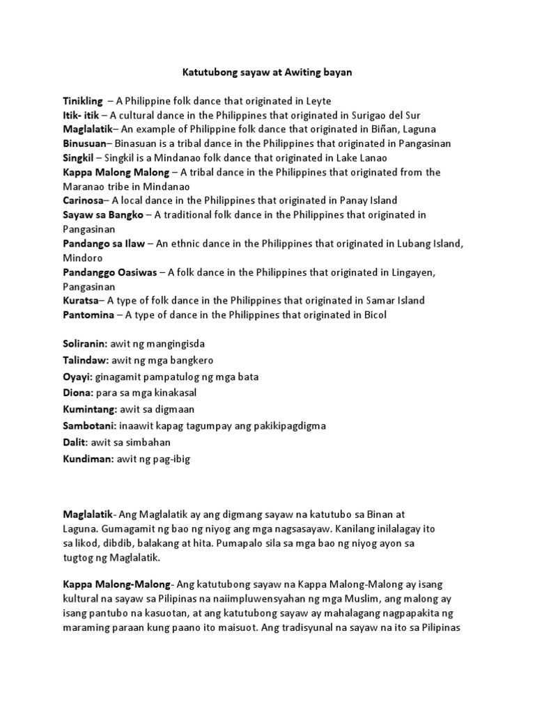 Katutubong Sayaw at Awiting Bayan | PDF