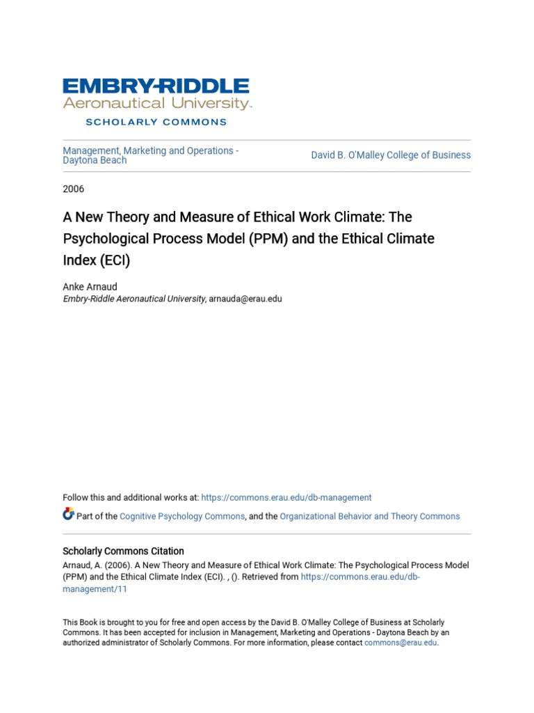 A New Theory and Measure of Ethical Work Climate - The Psychologic ...