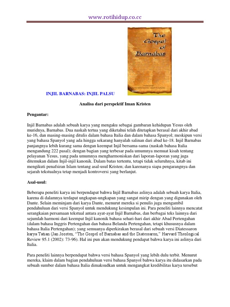 Injil Barnabas Injil Palsu | PDF | Sejarah | Klasik