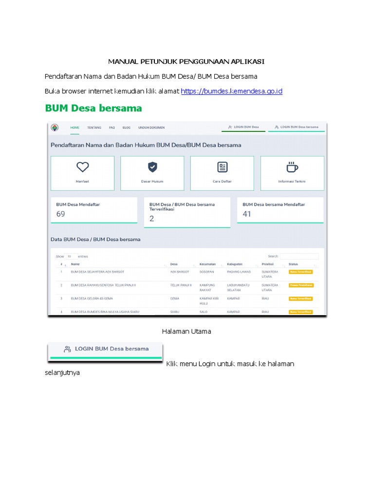 Manual Petunjuk Penggunaan Aplikasi Bumdesma | PDF