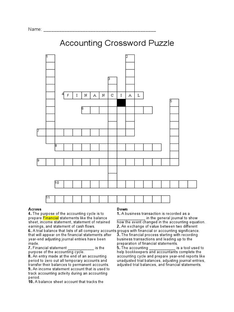 Accounting Crossword Puzzle: Name | PDF