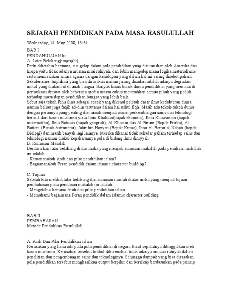 Sejarah Pendidikan Pada Masa Rasulullah | PDF