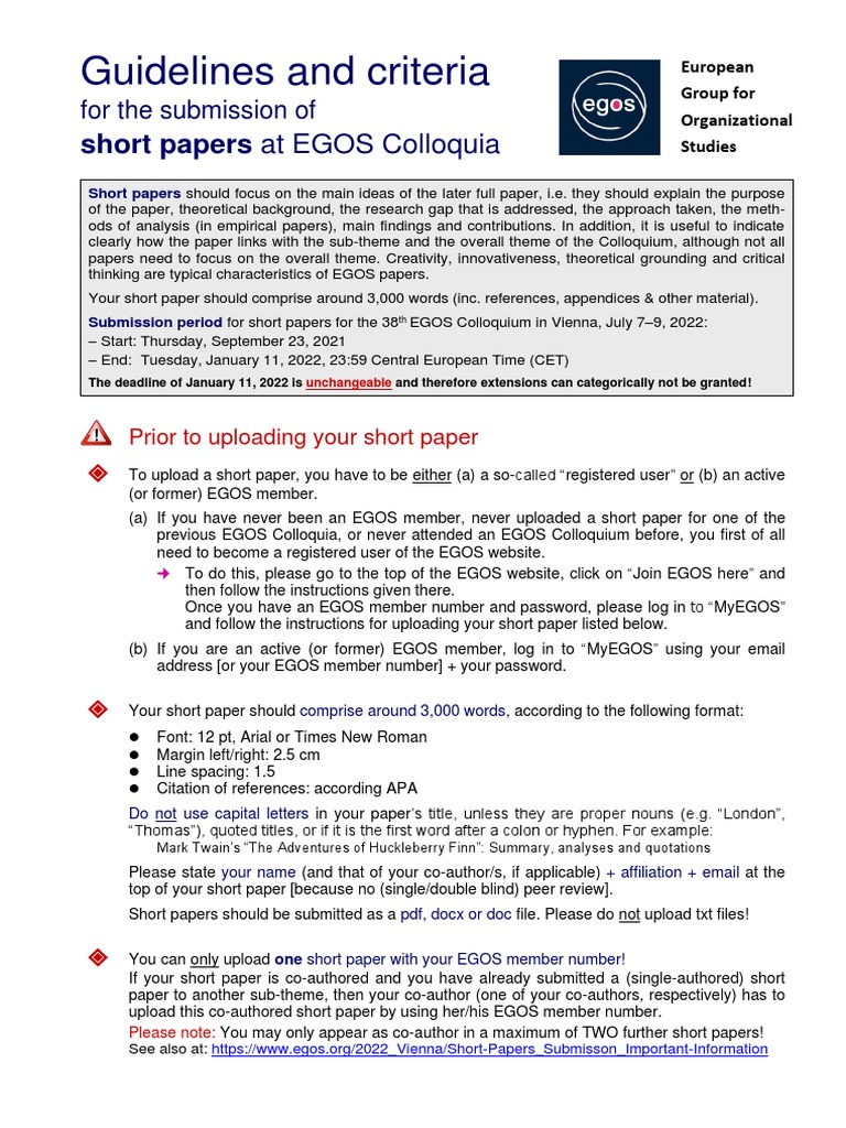 Guidelines and Criteria: Short Papers at EGOS Colloquia | PDF ...