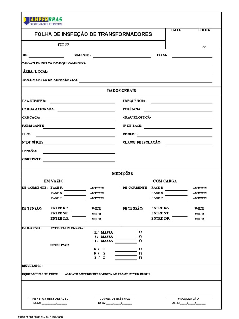Transformer inspection checklist | PDF | Volt (tensão elétrica) | Voltagem