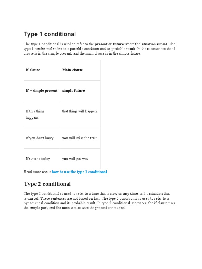 Type 1 Conditional: If Clause Main Clause | Download Free PDF | Human Communication | Grammar