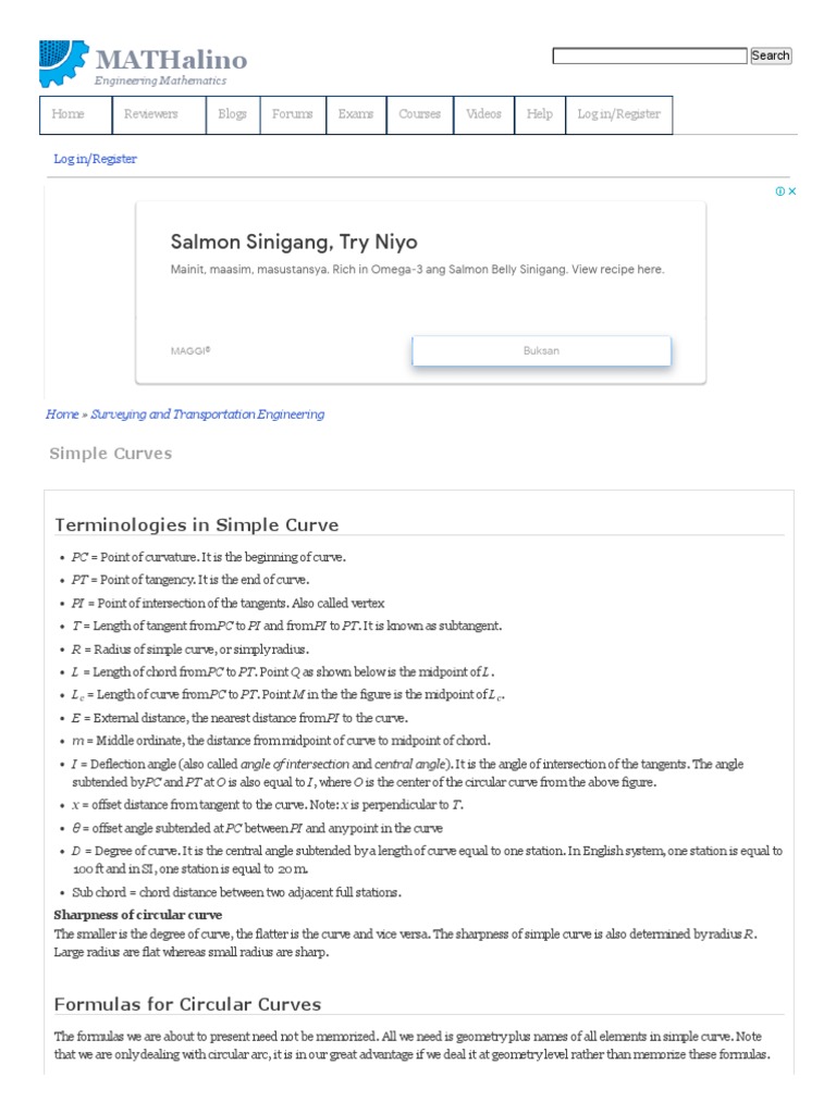 Simple Curves - Surveying and Transportation Engineering | PDF | Angle ...