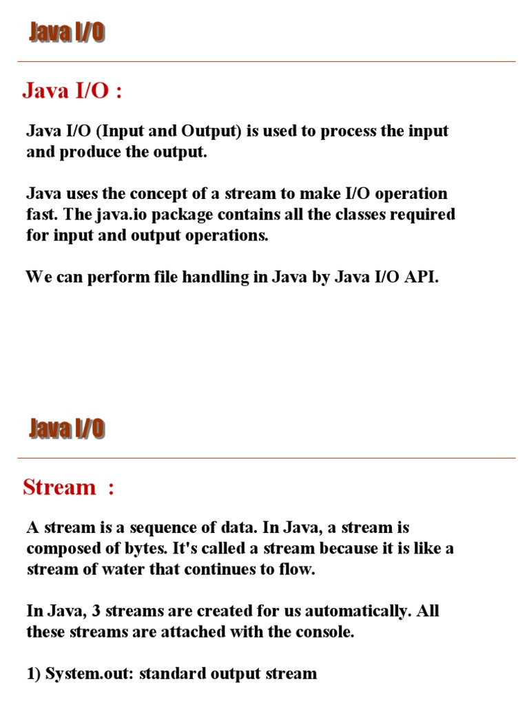 Java - Input-Output | PDF | Input/Output | Class (Computer Programming) Java - Input-Output | PDF | Input/Output | Class (Computer Programming)