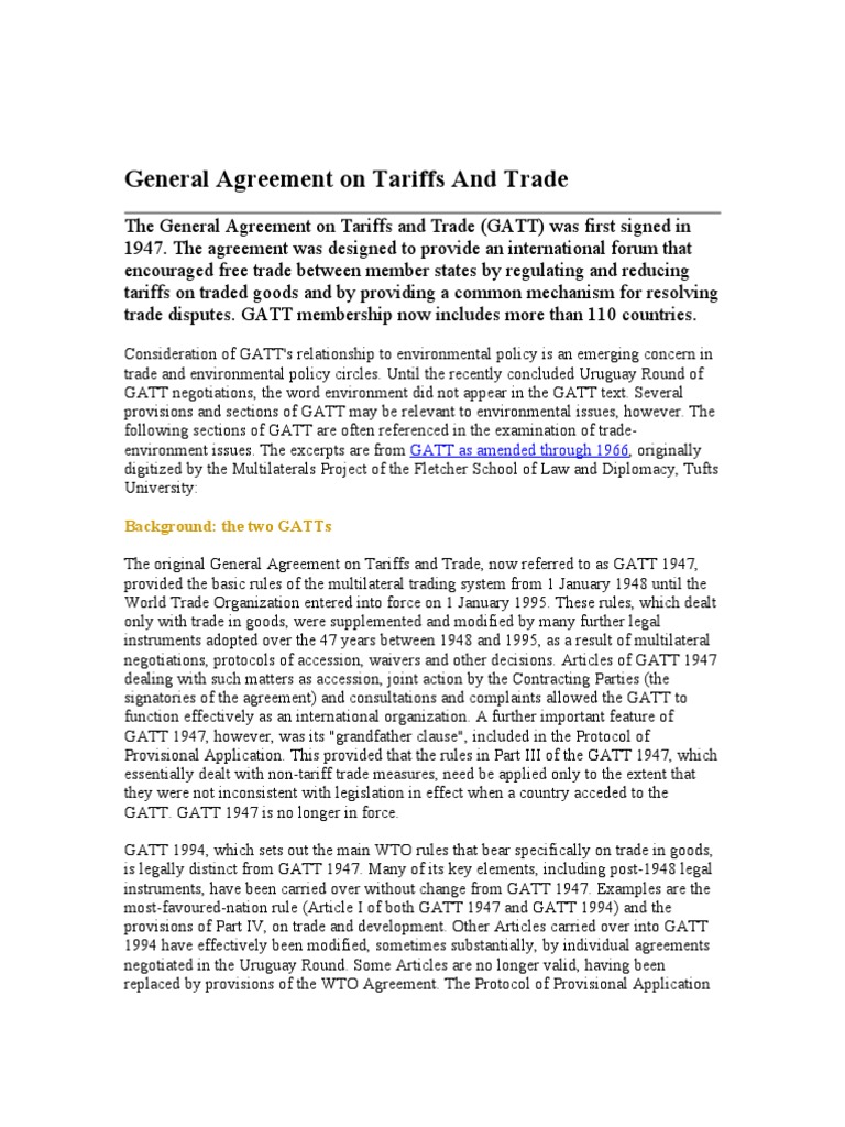 GATT | PDF | General Agreement On Tariffs And Trade | Uruguay Round
