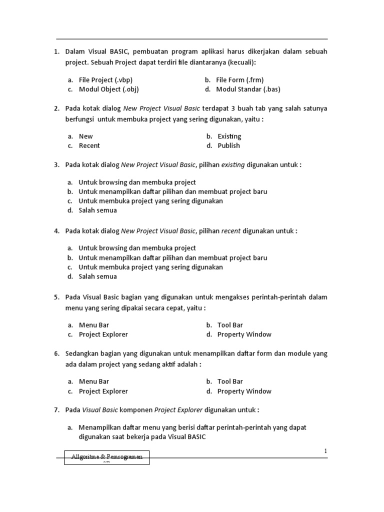 Visual Basic: Kuis Pemrograman | PDF