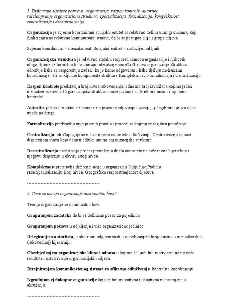 Osnove Organizacije (Skripta) - Prva Parcijala | PDF