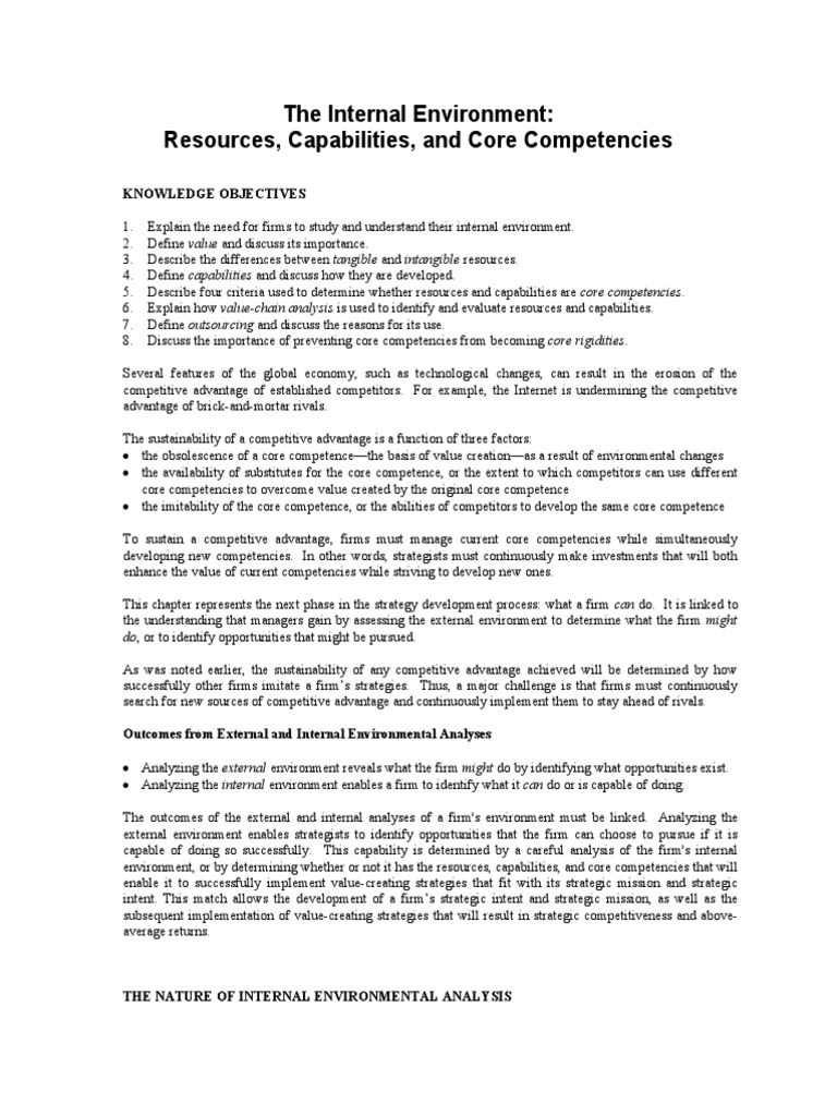 The Internal Environment: Resources, Capabilities, and Core ...