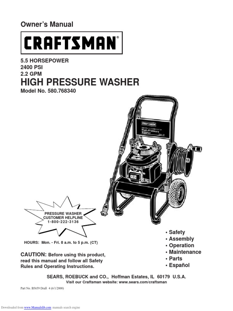 High Pressure Washer: Owner's Manual | PDF | Gasoline | Washing Machine