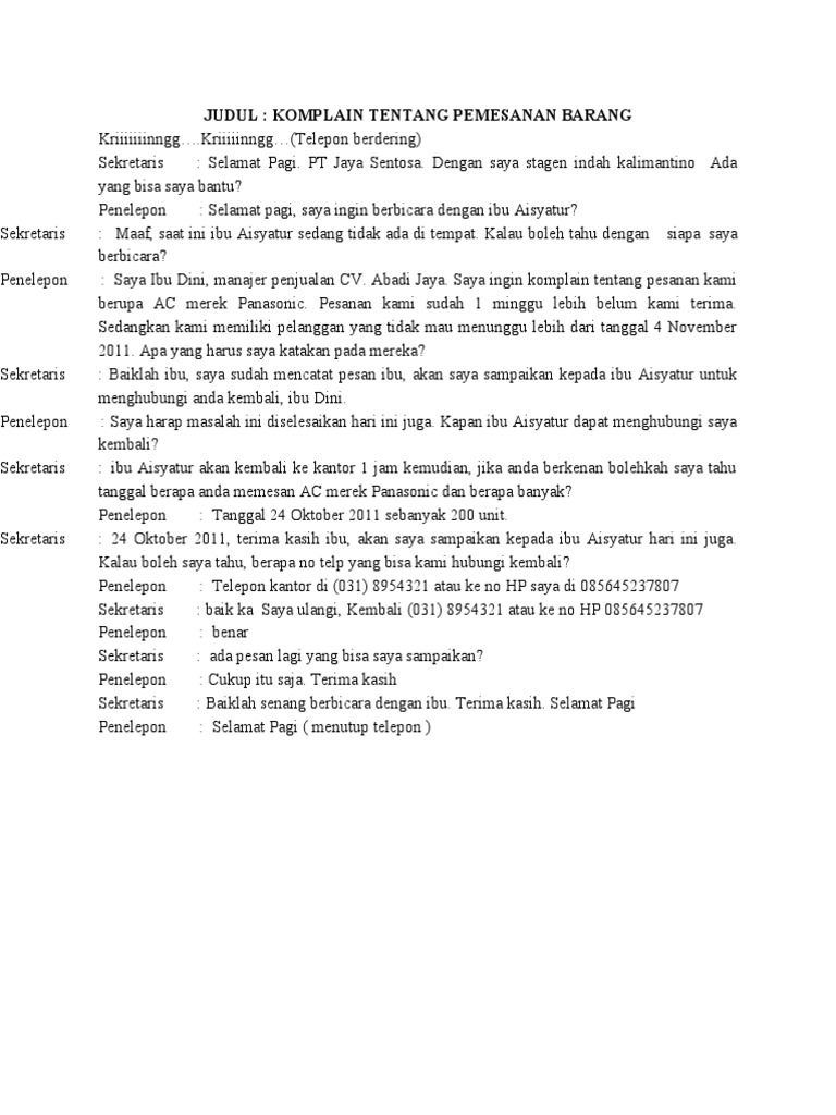 Klien Meminta Penyelesaian Komplain atas Keterlambatan Pengiriman Barang | PDF