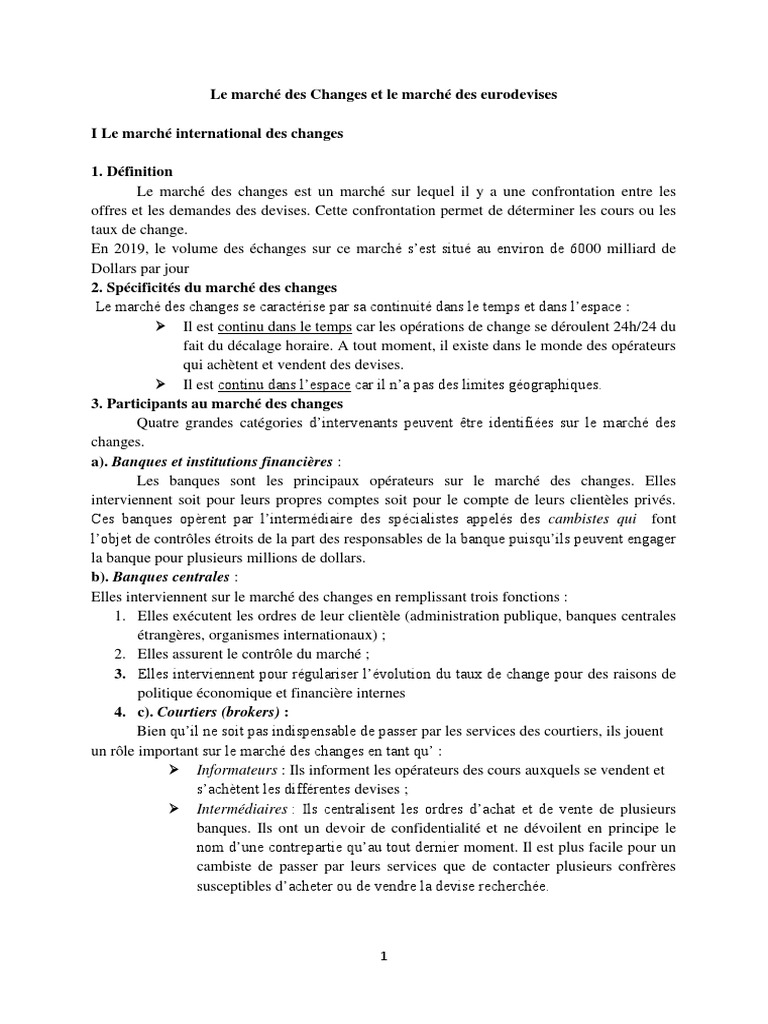 Chapitre 1 Marché-des-Changes-et-des-eurodevises | PDF | Taux de change ...