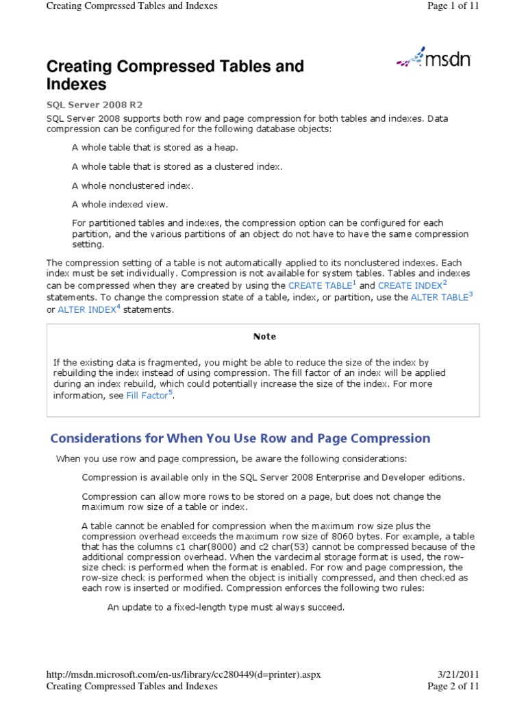 Data Compression Pdf Database Index Microsoft Sql Server