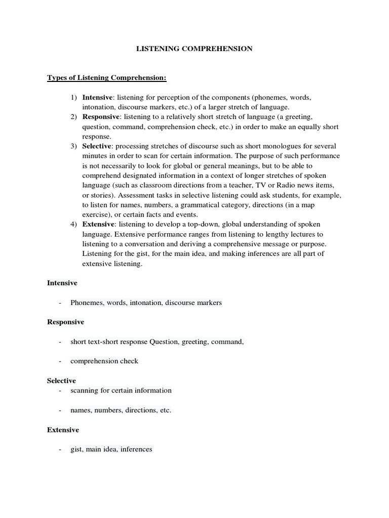 Listening Comprehension | PDF | Reading Comprehension | Word