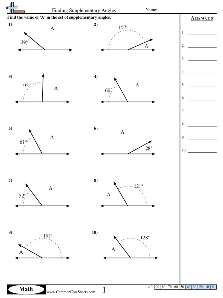 Finding Supplementary Angles: 1) 2) Find The Value of 'A' in The Set of ...