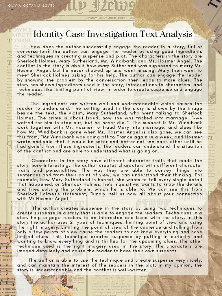Identity Case Investigation Text Analysis | PDF | Narration | Sherlock ...