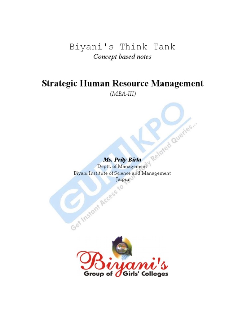 Strategic Human Resource Management: Biyani's Think Tank | PDF | Strategic Management | Human ...