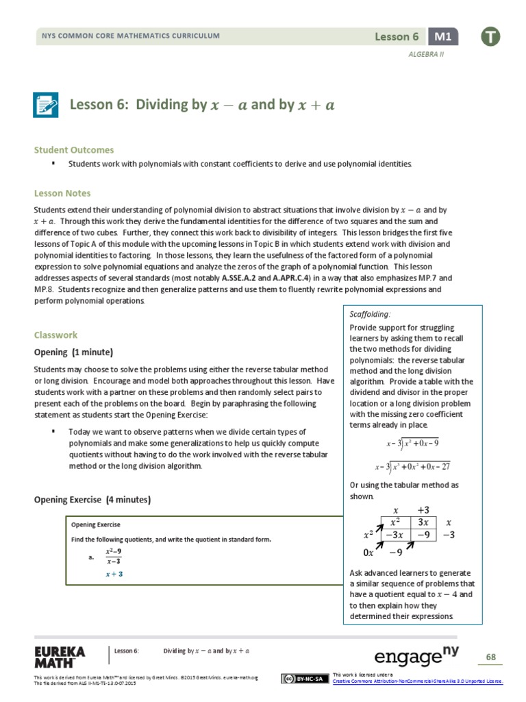 Algebra Ii M1 Topic A Lesson 6 Teacher Pdf Factorization Polynomial