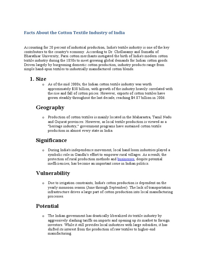 Facts About The Cotton Textile Industry of India | PDF | Cotton ...