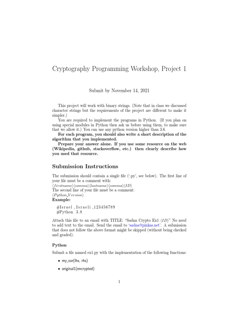 Cryptography Programming Workshop, Project 1: Submission Instructions | PDF | String (Computer ...