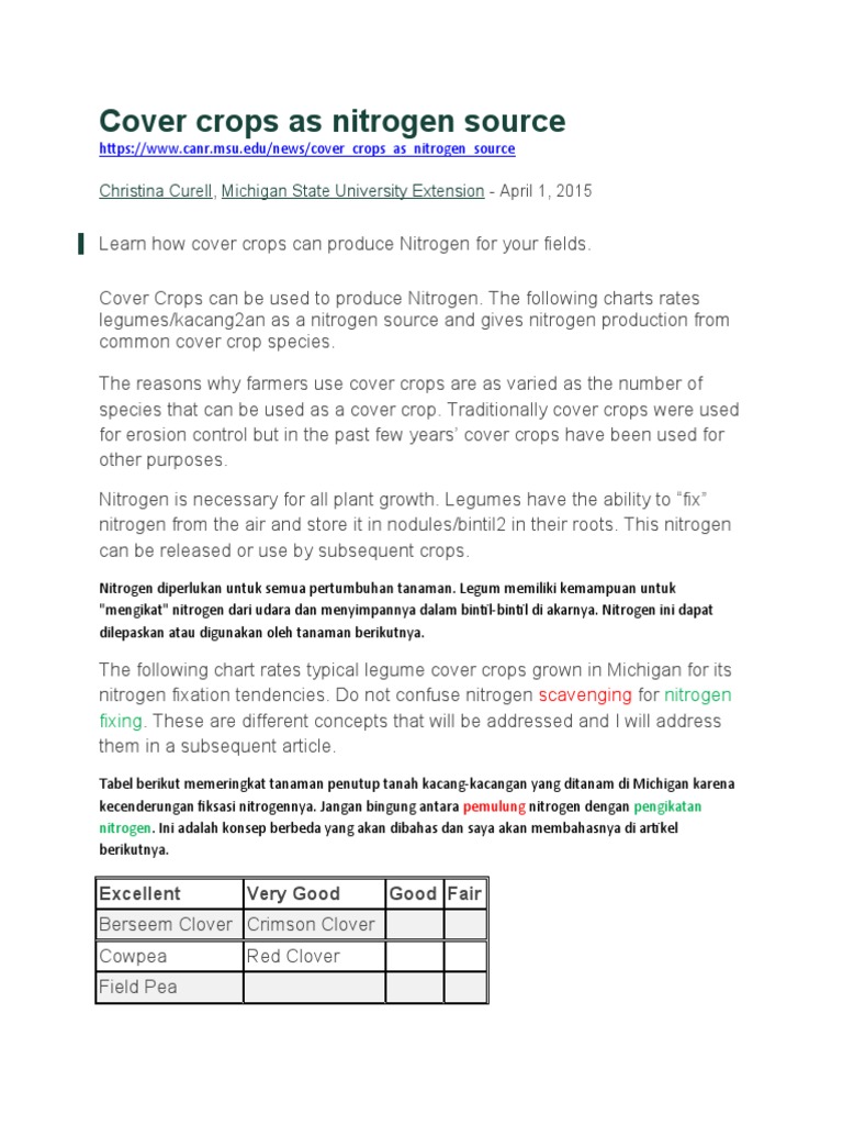 Cover Crops As Nitrogen Source | PDF | Legume | Agricultural Science