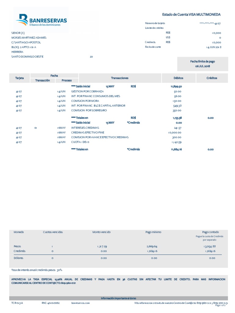Estado de Cuenta VISA Multimoneda | PDF | Visa Inc. | Tarjeta de crédito
