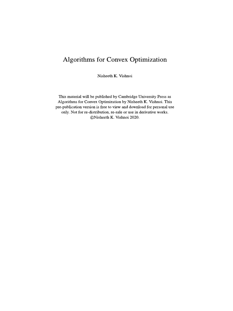 Algorithms For Convex Optimization by Nisheeth K. Vishnoi | PDF